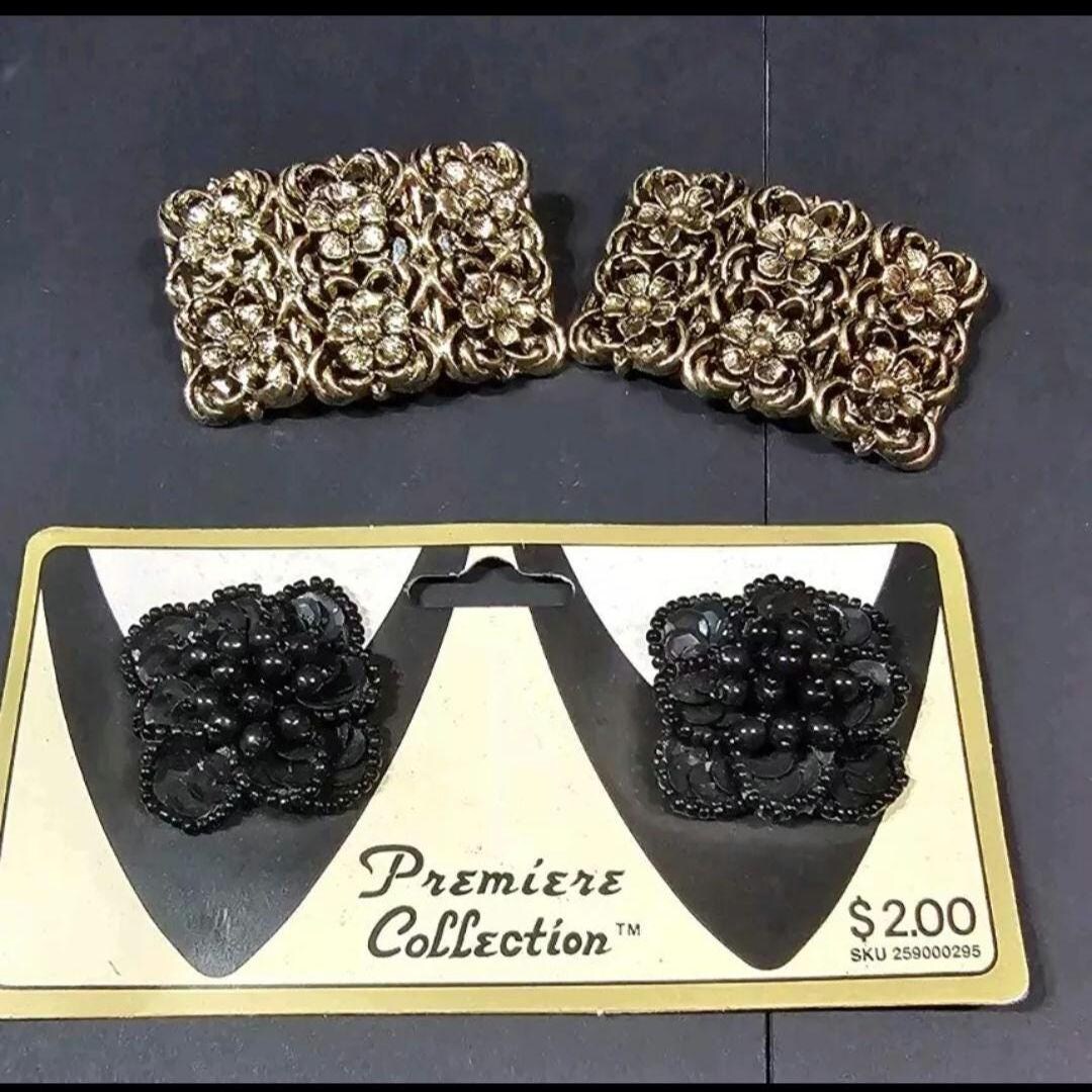 Vintage Shoe Clips Lot of 2 Filagree Gold Tone Metal & Black Sequin ...