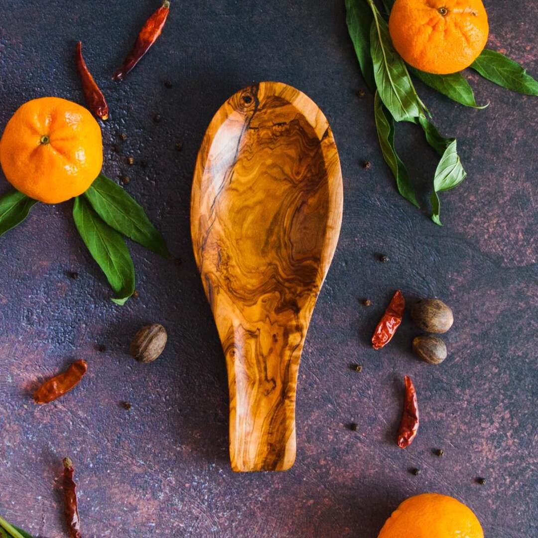 Olive Wood Spoon Rest Handmade Spoon Holder for Stovetop - Large Wooden ...