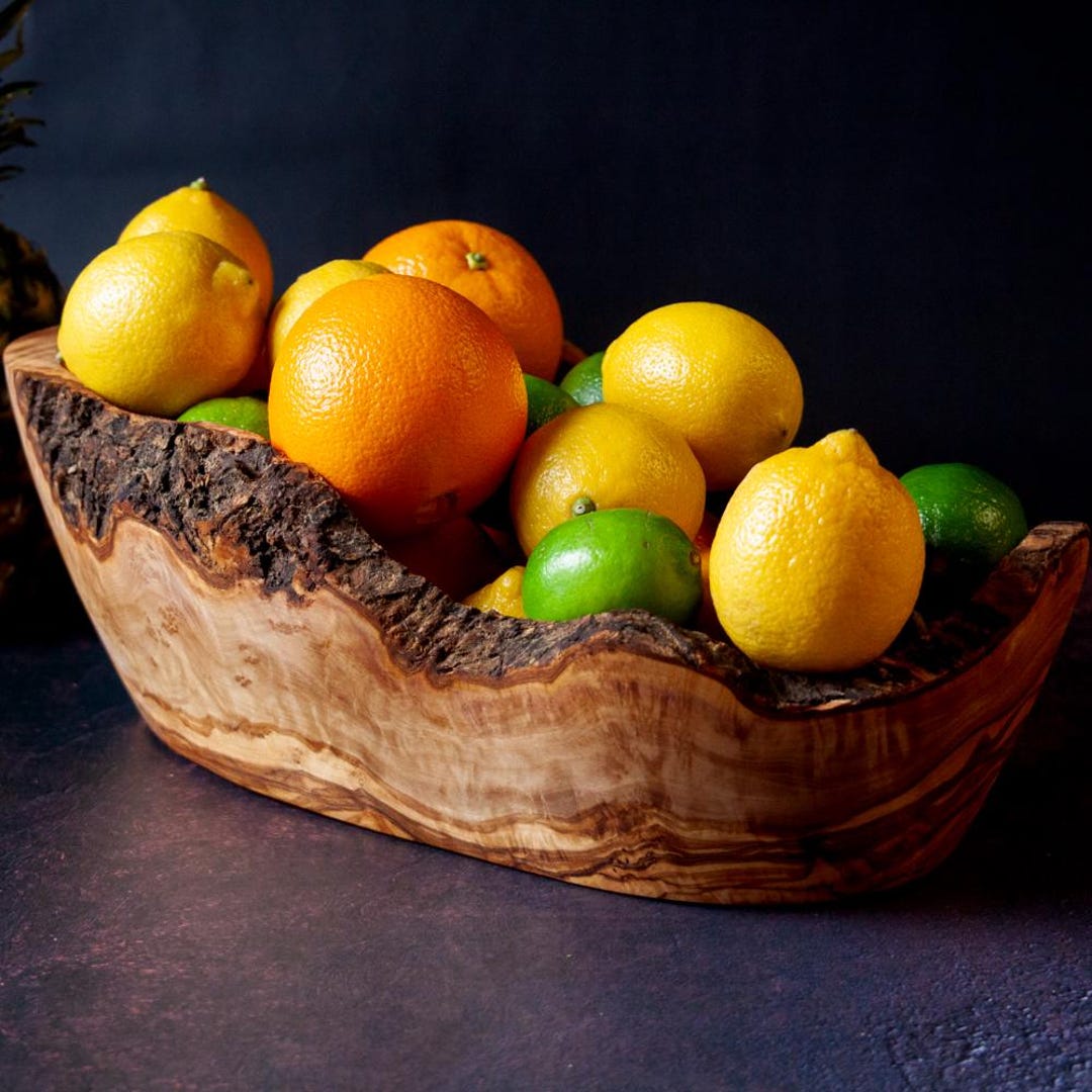 Extra Large Rustic Olive Wood Fruit Bowl With Live Edge - Etsy