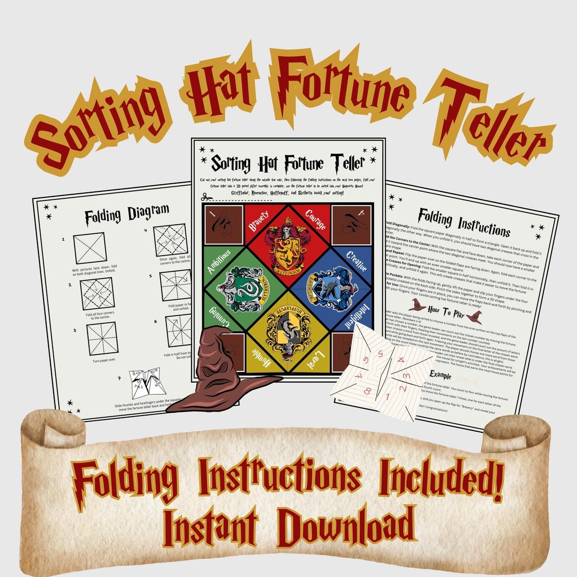 Little Wizards Sorting Hat Fortune Teller Game: 3D Paper Folding Game ...