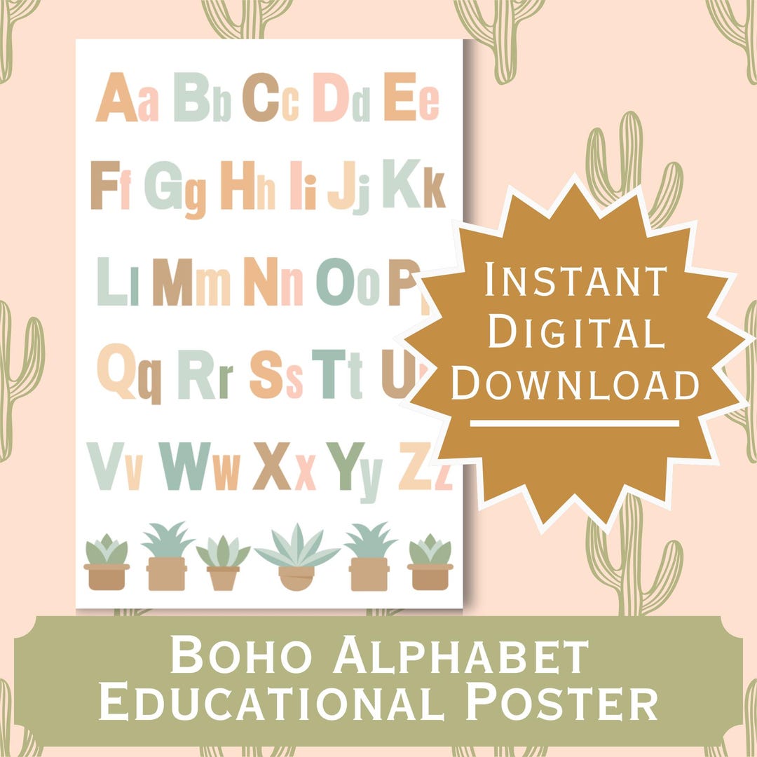 Boho Alphabet Poster: Instant Digital Download Artwork, Classroom Art ...