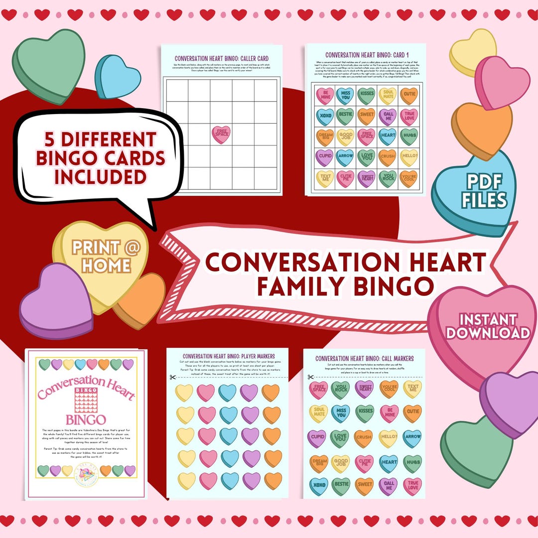Valentine's Day Conversation Heart Family or Class Bingo. Great ...