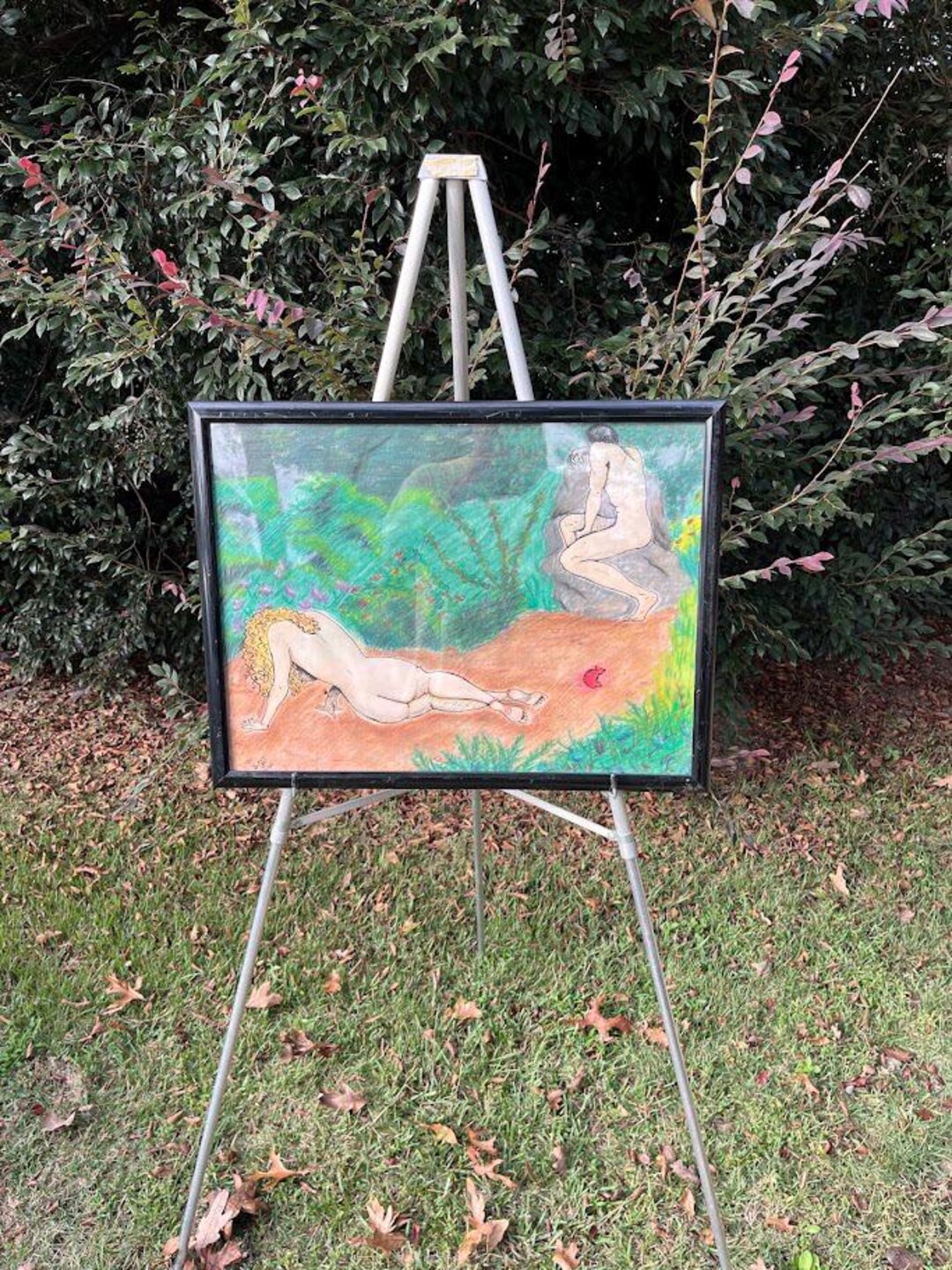 Adam and Eve Art: Original Ink and Pastel Drawing, Framed Biblical ...