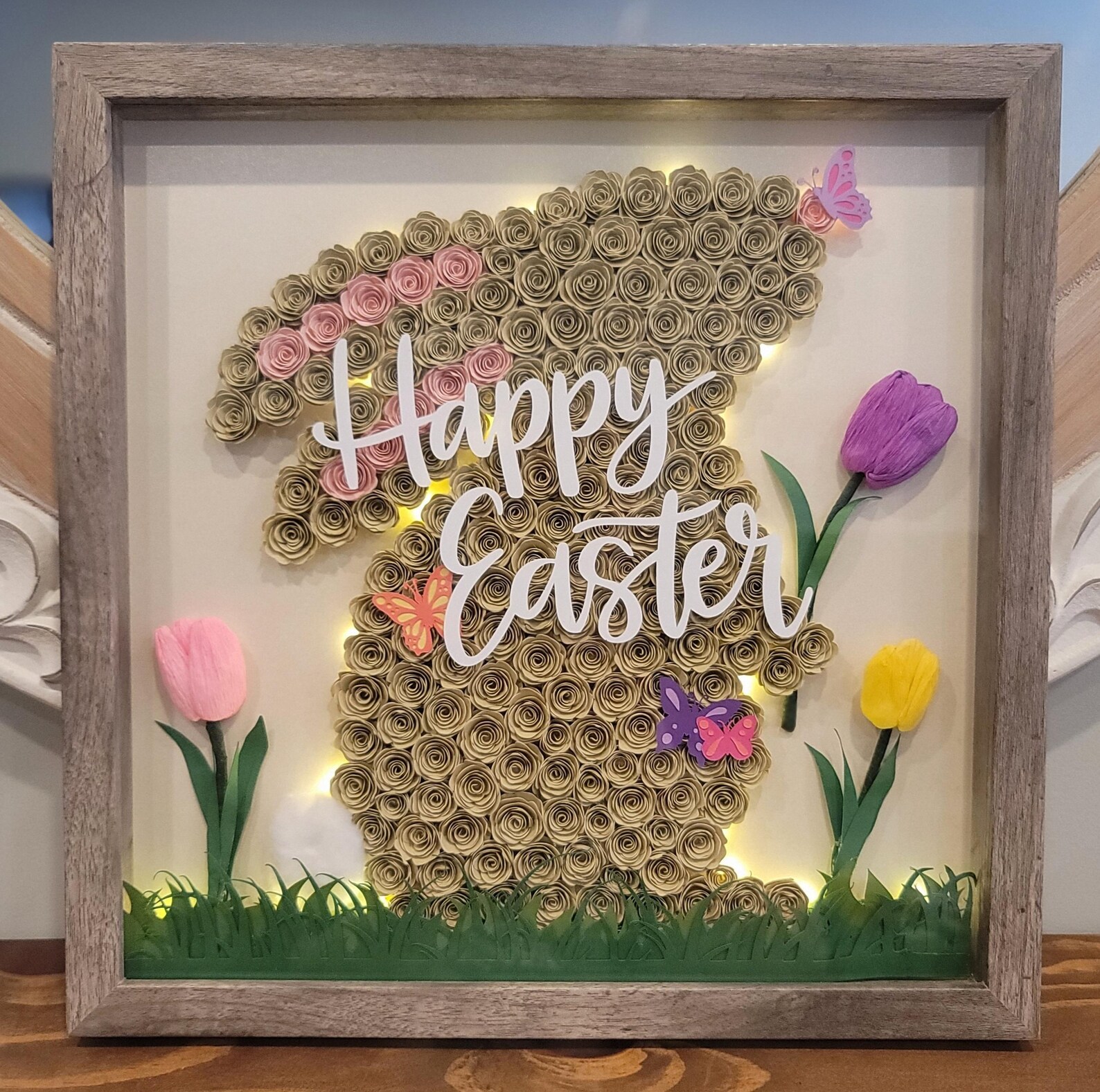 Easter Bunny Shadow Box, Paper Flower Shadow Box With Lights, Easter ...