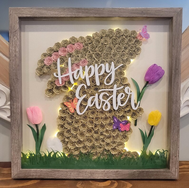 Easter Bunny Shadow Box, Paper Flower Shadow Box With Lights, Easter Decor, Spring Decor, Shadow ...