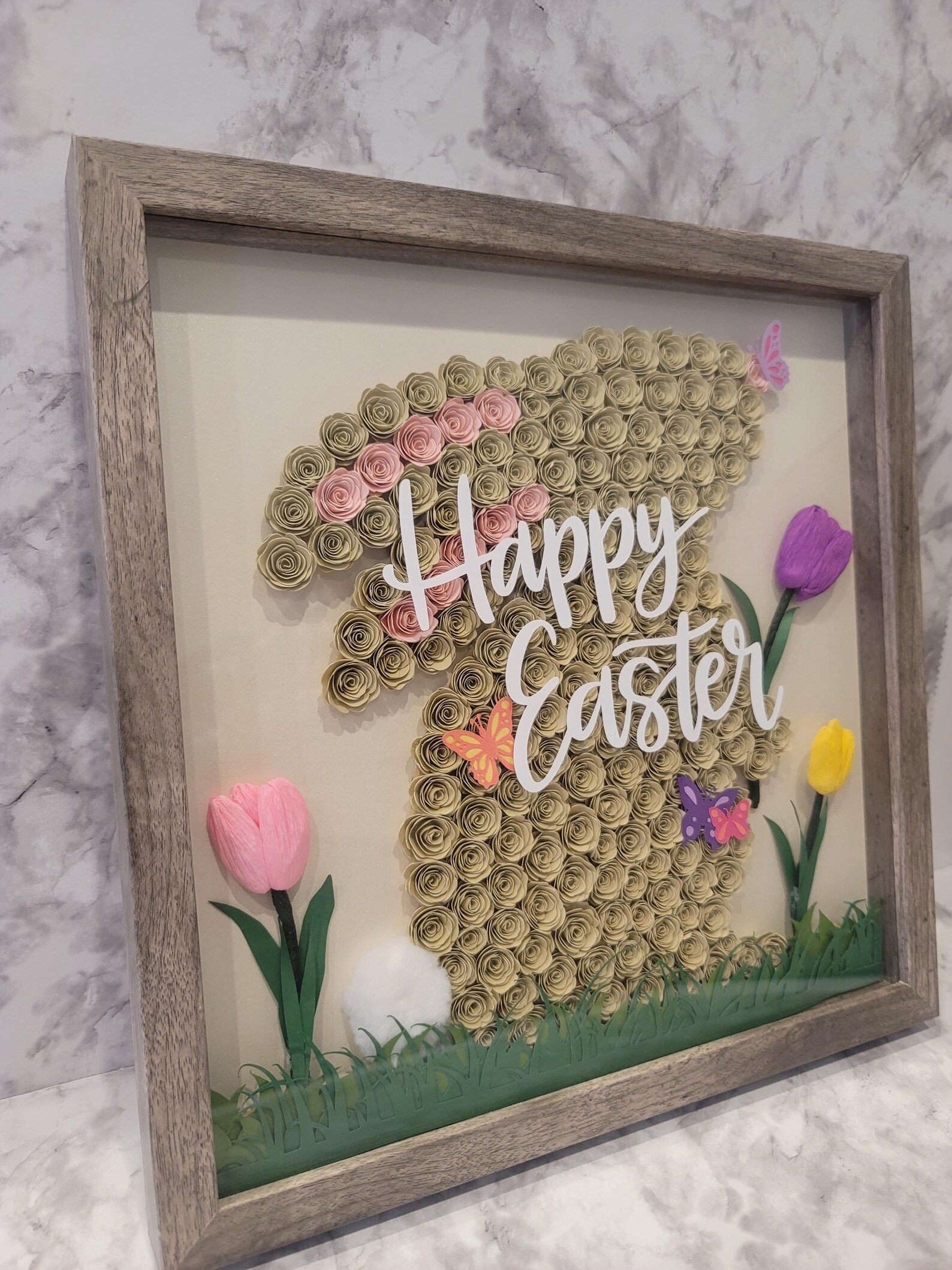 Easter Bunny Shadow Box, Paper Flower Shadow Box With Lights, Easter Decor, Spring Decor, Shadow ...