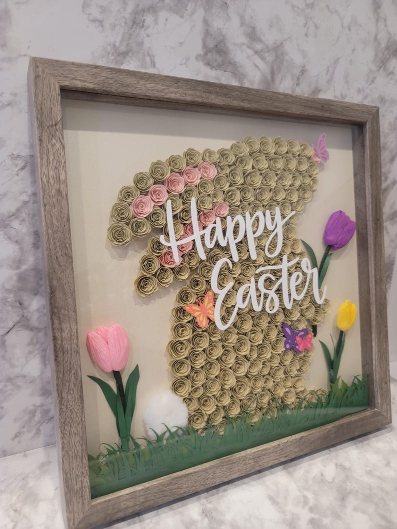 Easter Bunny Shadow Box, Paper Flower Shadow Box With Lights, Easter Decor, Spring Decor, Shadow ...