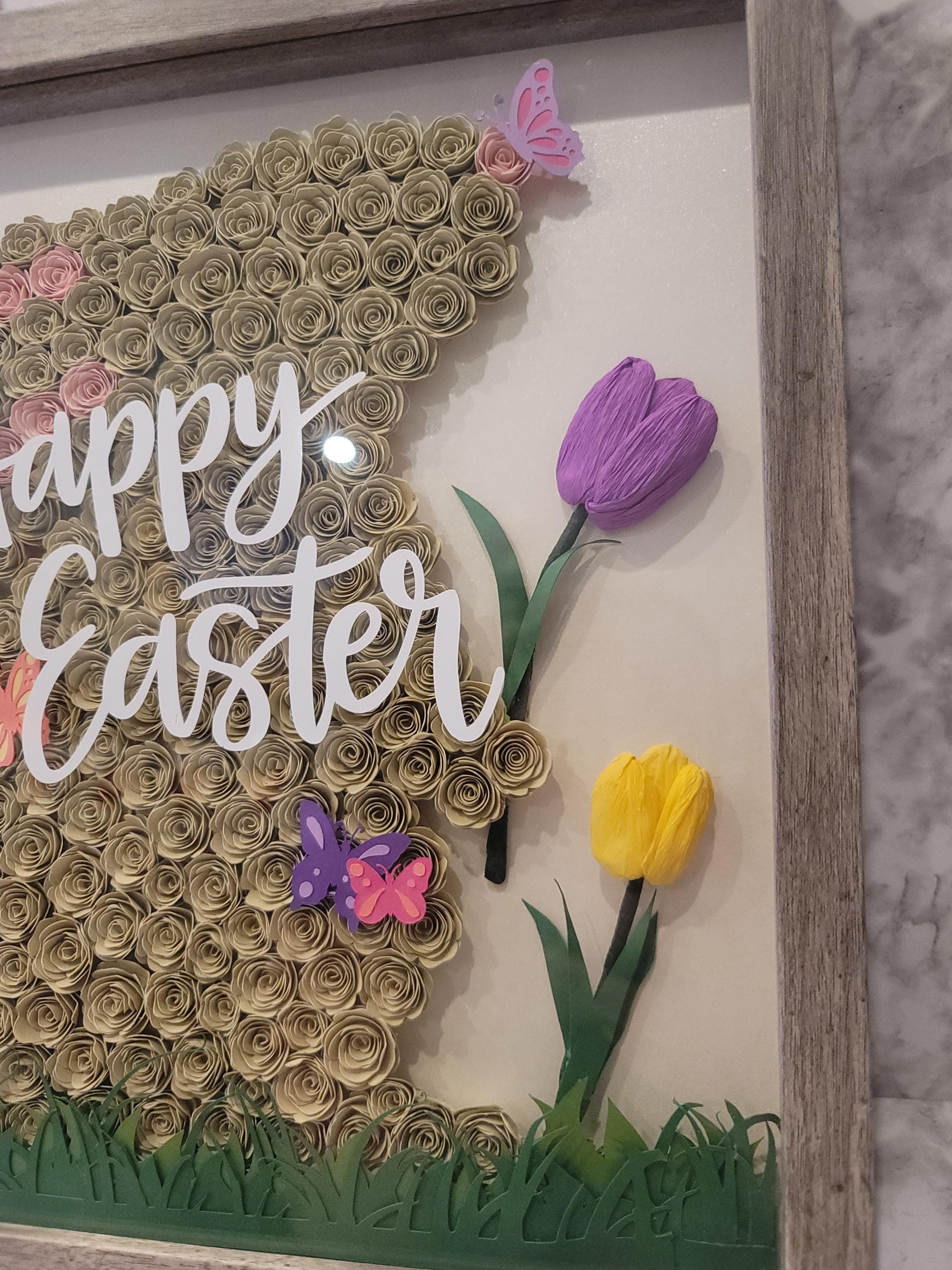 Easter Bunny Shadow Box, Paper Flower Shadow Box With Lights, Easter ...