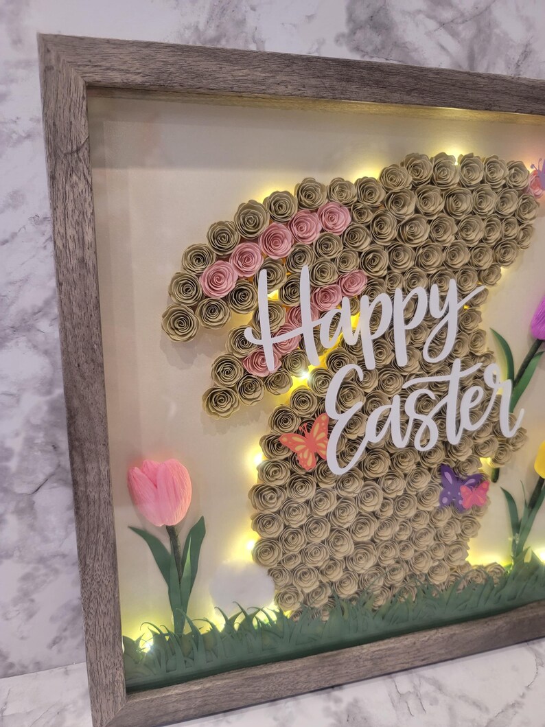 Easter Bunny Shadow Box, Paper Flower Shadow Box With Lights, Easter Decor, Spring Decor, Shadow ...