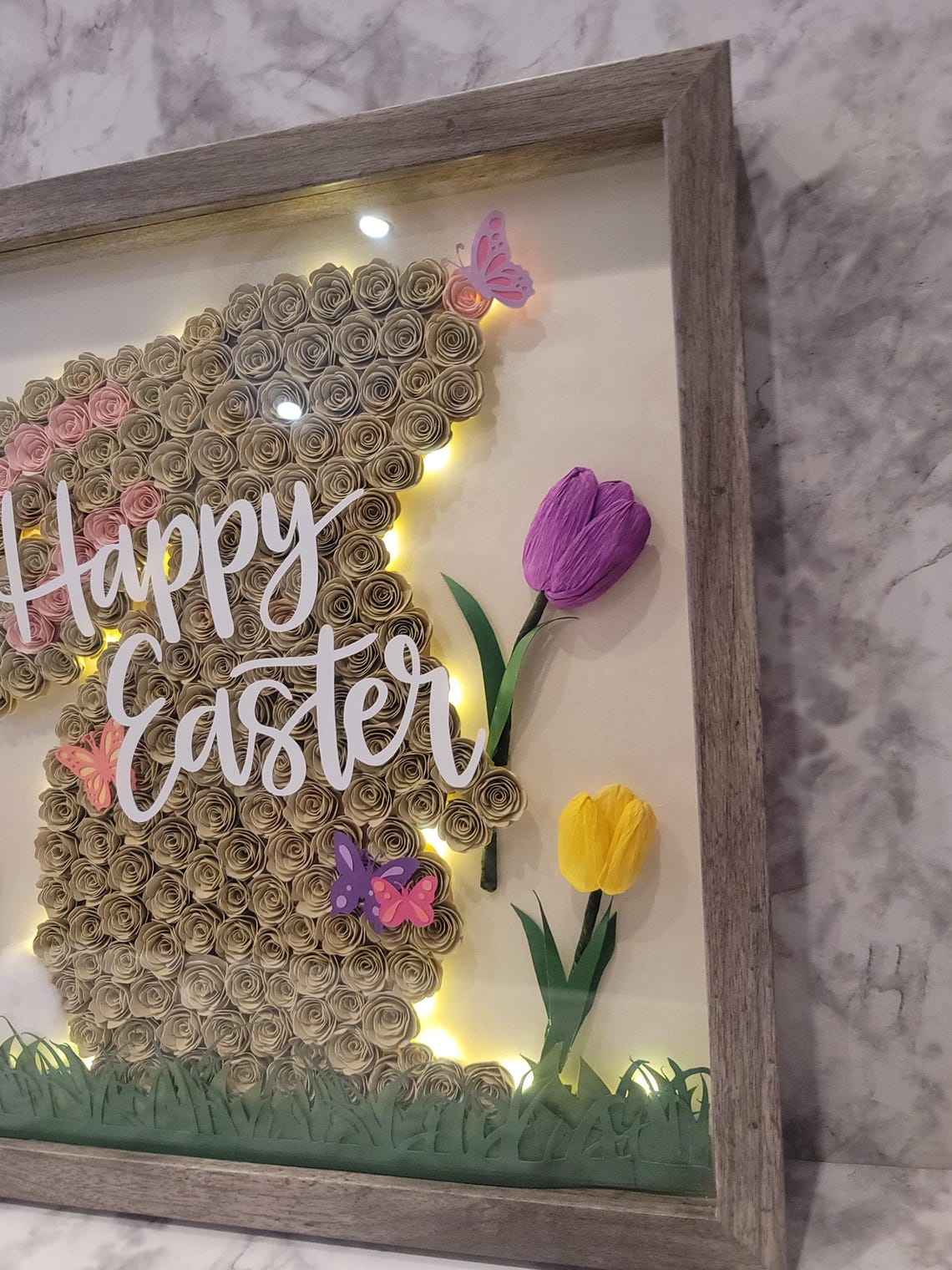 Easter Bunny Shadow Box, Paper Flower Shadow Box With Lights, Easter Decor, Spring Decor, Shadow ...