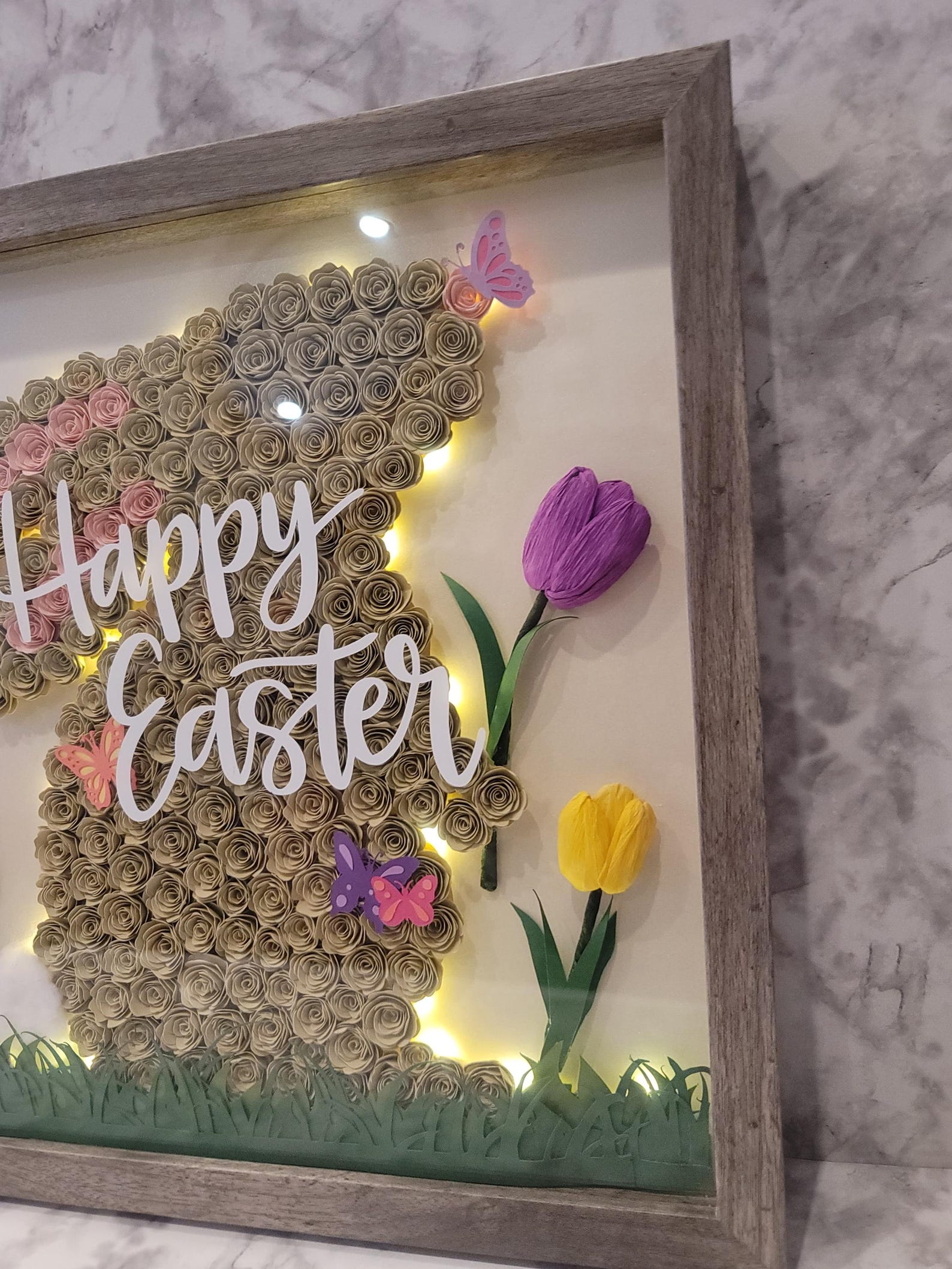 Easter Bunny Shadow Box, Paper Flower Shadow Box With Lights, Easter ...