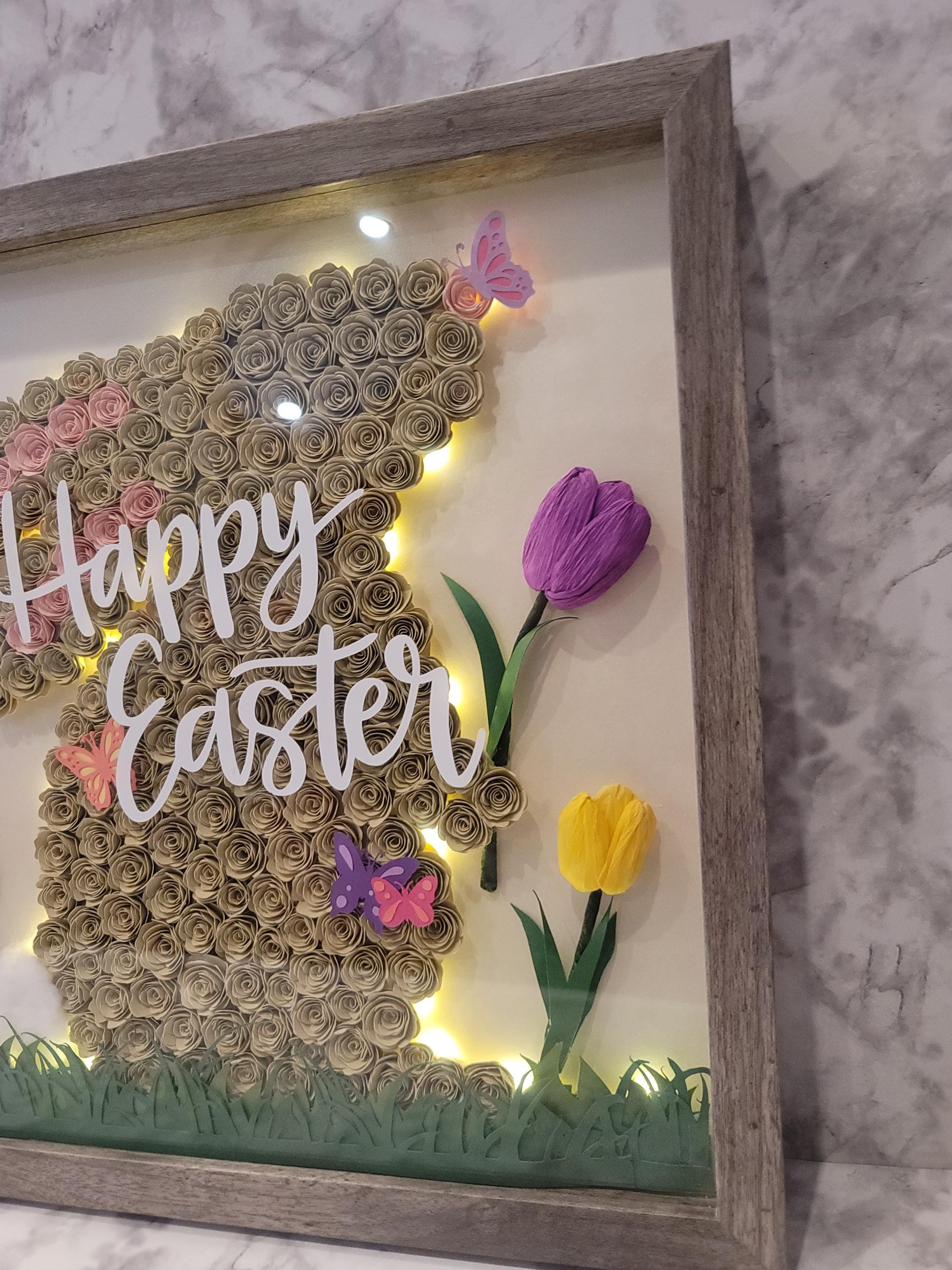 Easter Bunny Shadow Box, Paper Flower Shadow Box With Lights, Easter ...
