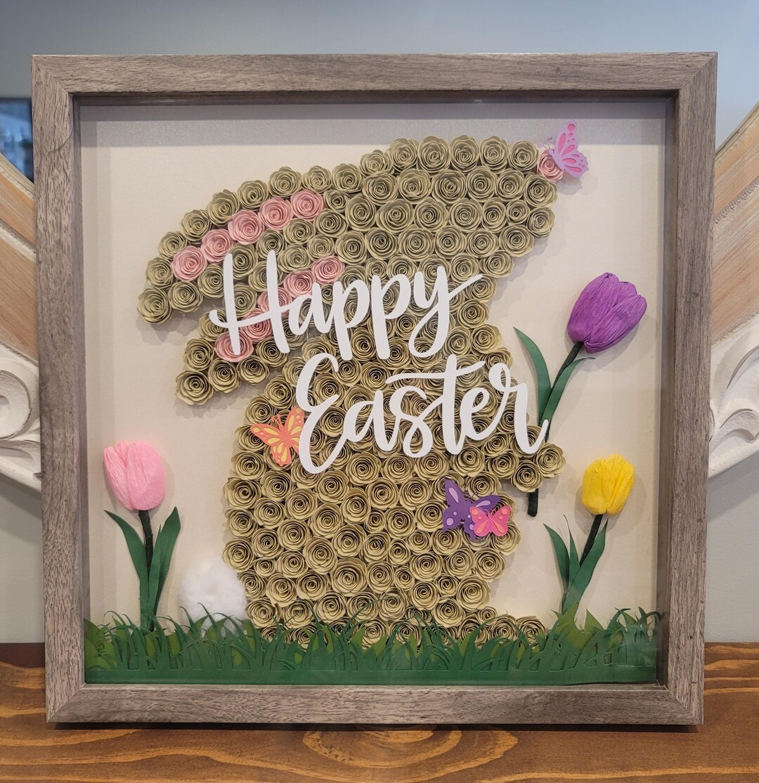 Easter Bunny Shadow Box, Paper Flower Shadow Box With Lights, Easter Decor, Spring Decor, Shadow ...