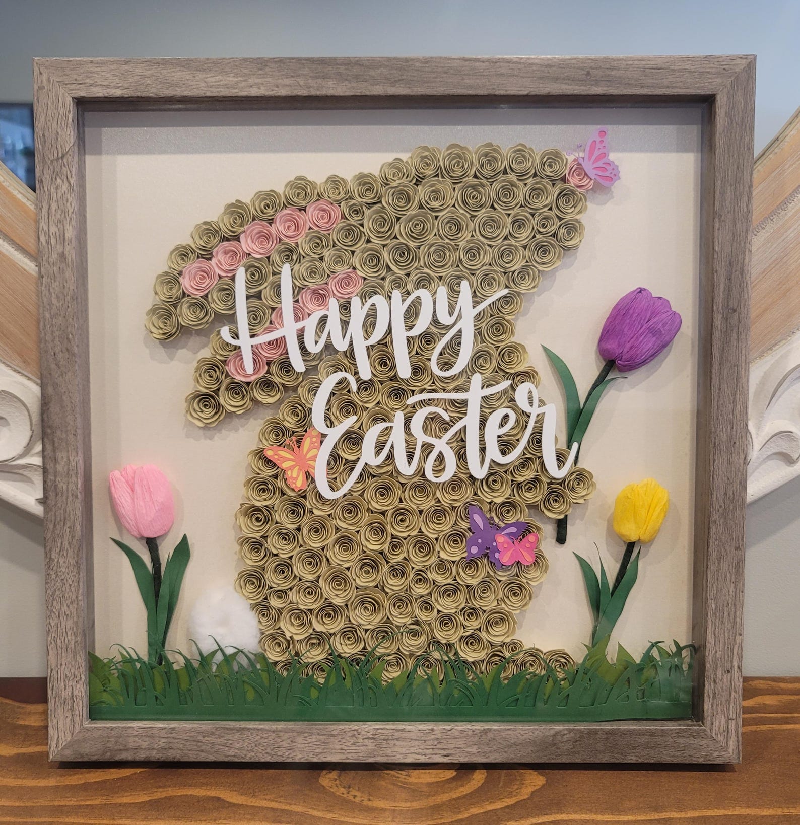 Easter Bunny Shadow Box, Paper Flower Shadow Box With Lights, Easter ...
