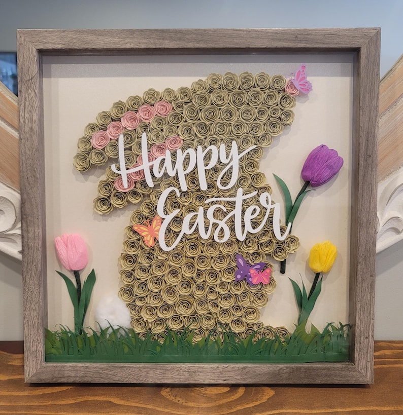 Easter Bunny Shadow Box, Paper Flower Shadow Box With Lights, Easter Decor, Spring Decor, Shadow ...