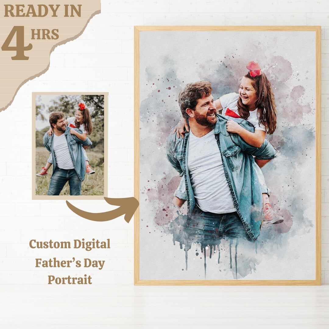 Custom Watercolor Father’s Day Portrait From Photo, Personalized ...