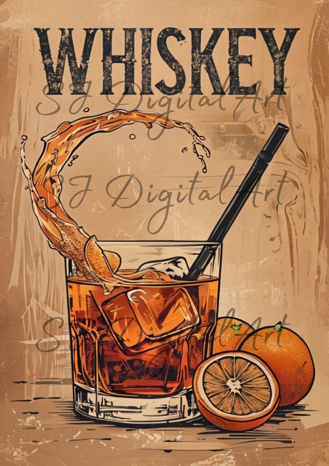 Whiskey Wall Art Print - Digital Download | Rustic Bar Decor & Man Cave ...