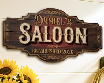 Personalized Saloon Bar Sign for Home Bar Man Cave Decor Rustic Western ...
