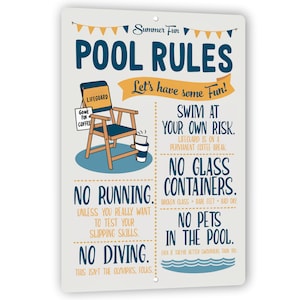 8x12 Funny Pool Rules Sign - 'summer Fun' With Playful Swimming ...