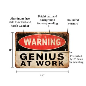 Vintage-style "warning: Genius at Work" Sign - Rustic and Distressed ...