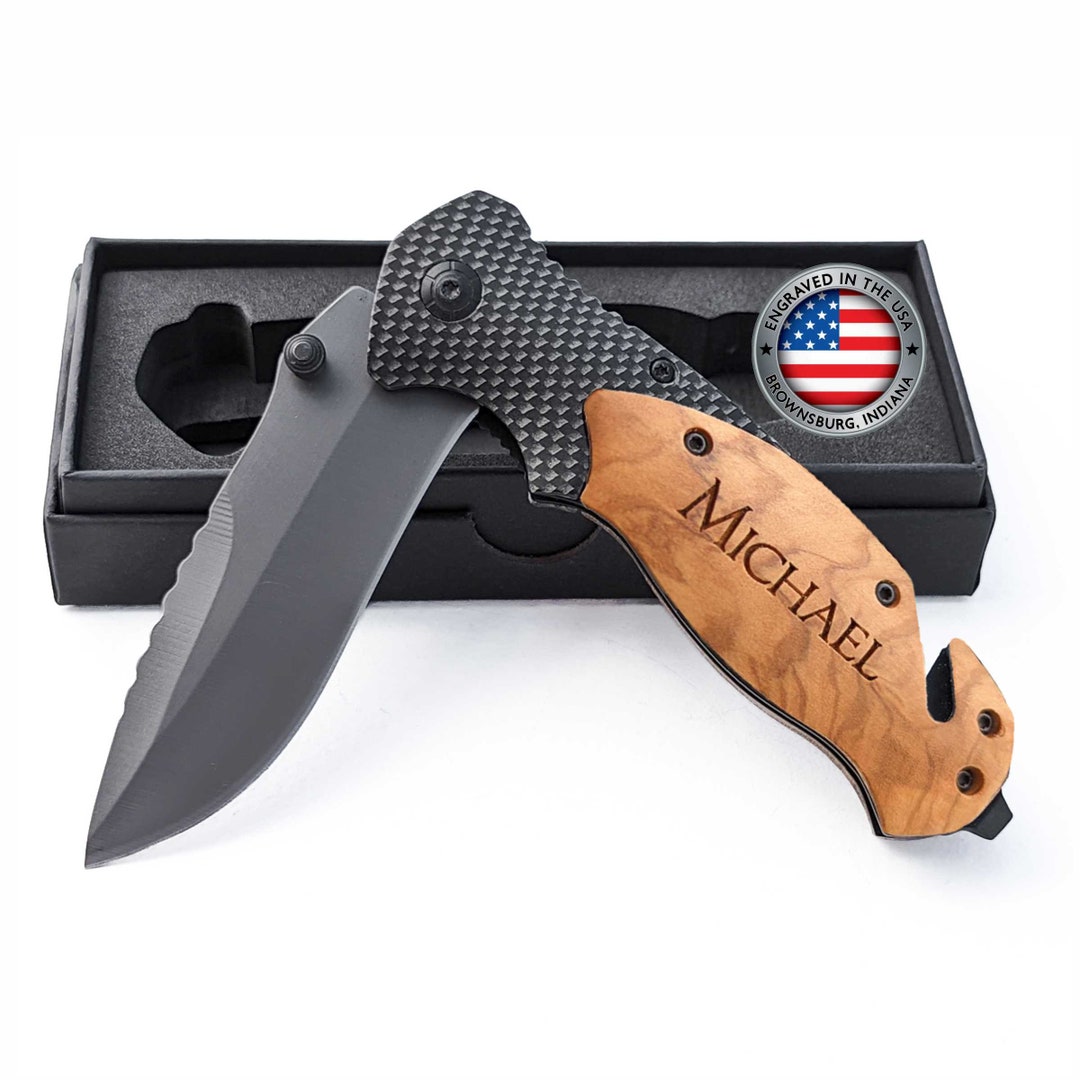 Personalized Engraved Wood Handle Pocket Knife - Custom Gift for Men ...