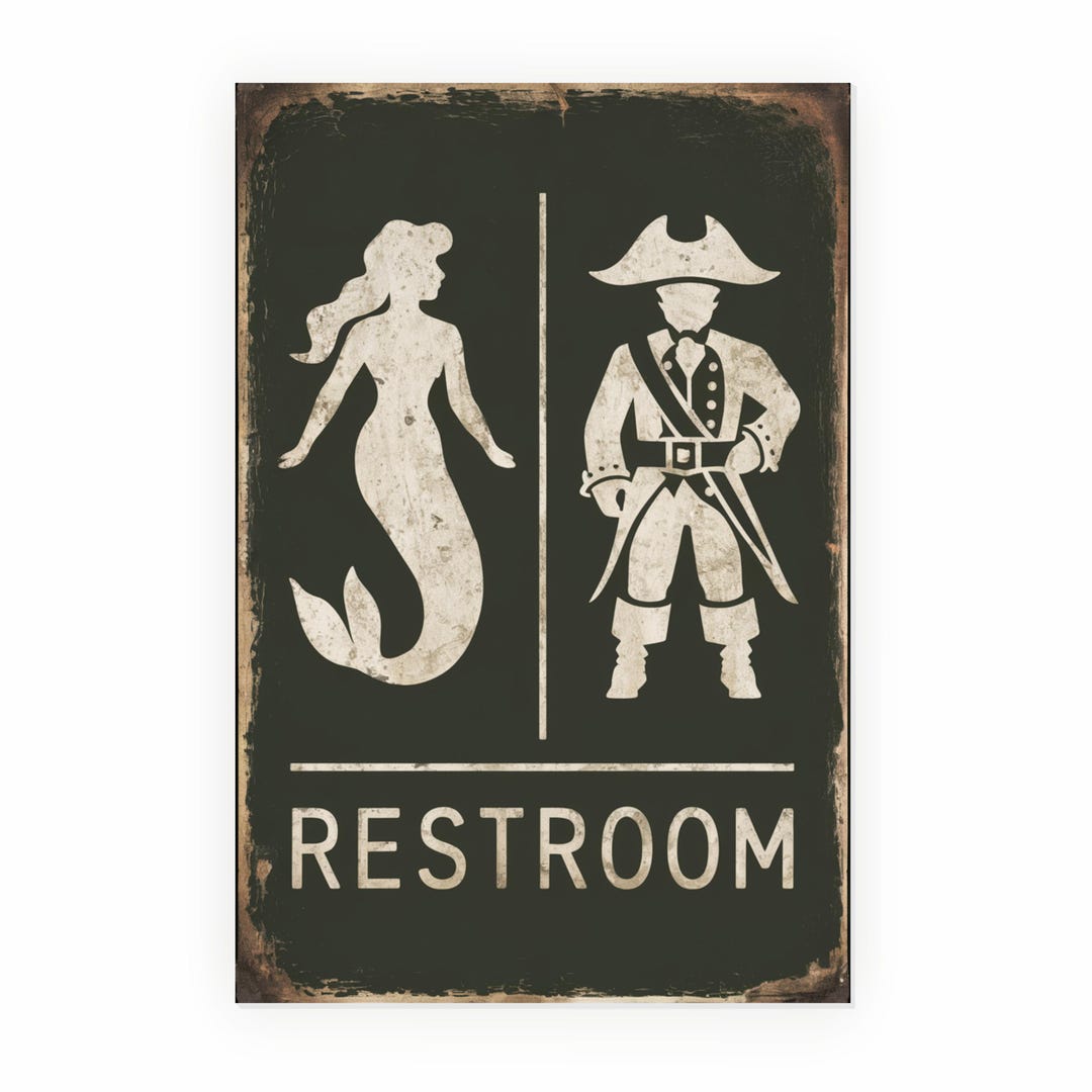 Vintage-style "restroom" Sign - Humorous Mermaid and Pirate Wall Decor ...