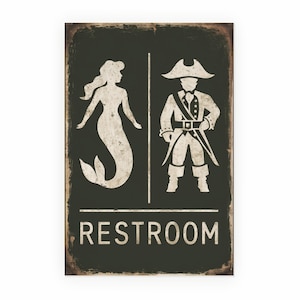 Vintage-style "restroom" Sign - Humorous Mermaid and Pirate Wall Decor ...
