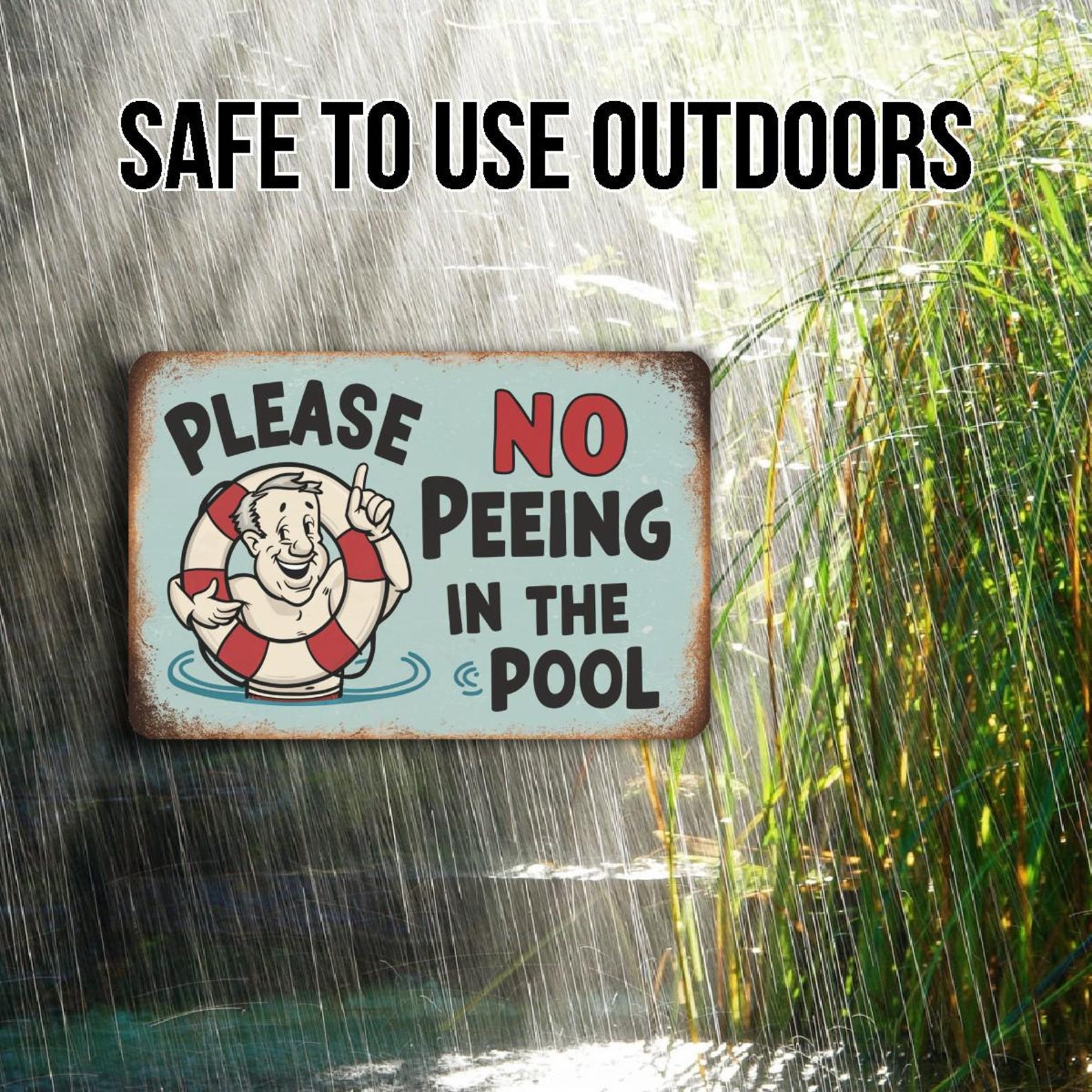 Vintage-style "please No Peeing in the Pool" Sign - Rustic Blue ...