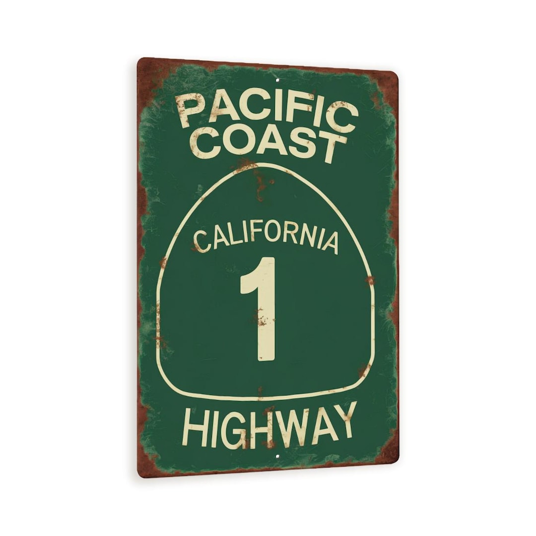 Vintage-style "pacific Coast Highway California" Sign - Rustic Green ...