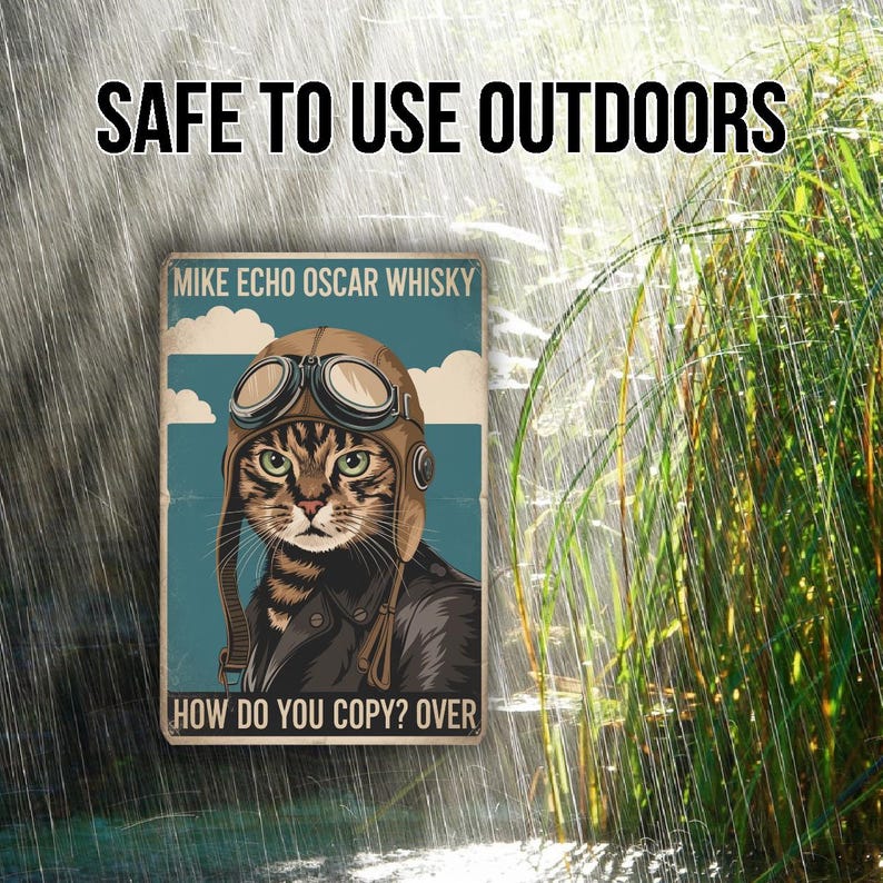 Funny Military Cat Sign – “mike Echo Oscar Whisky” Vintage Metal Wall ...