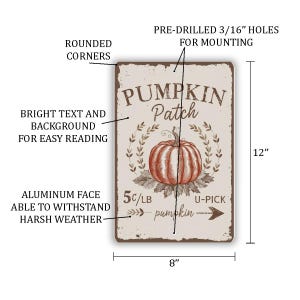 Vintage Metal Sign "pumpkin Patch" Rustic Farmhouse Fall Decor U-pick ...