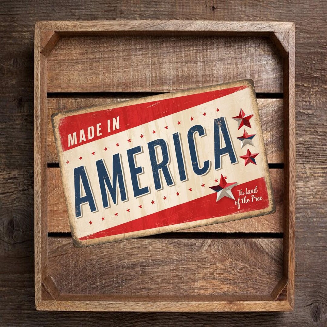 Vintage-style "made in America" Sign - Red, White, and Blue Design With ...