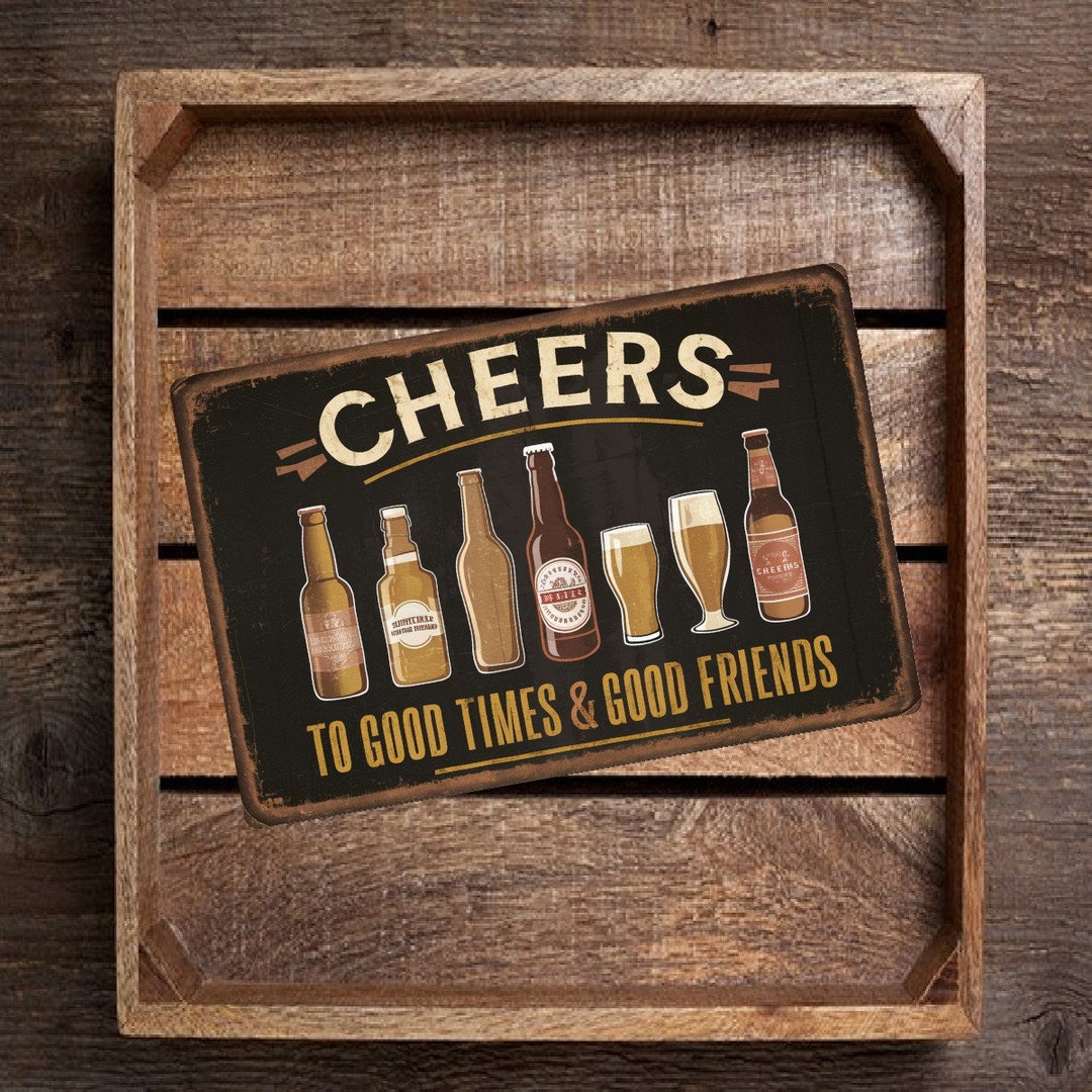 Vintage-style "cheers" Beer Sign - Rustic Metal Wall Decor With Beer ...