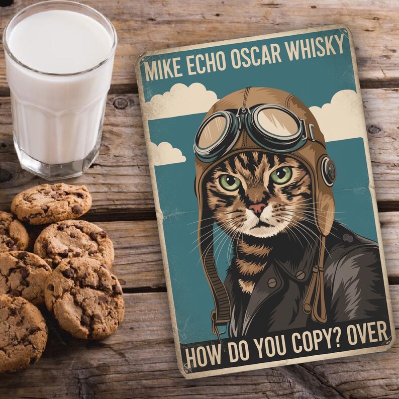 Funny Military Cat Sign – “mike Echo Oscar Whisky” Vintage Metal Wall ...
