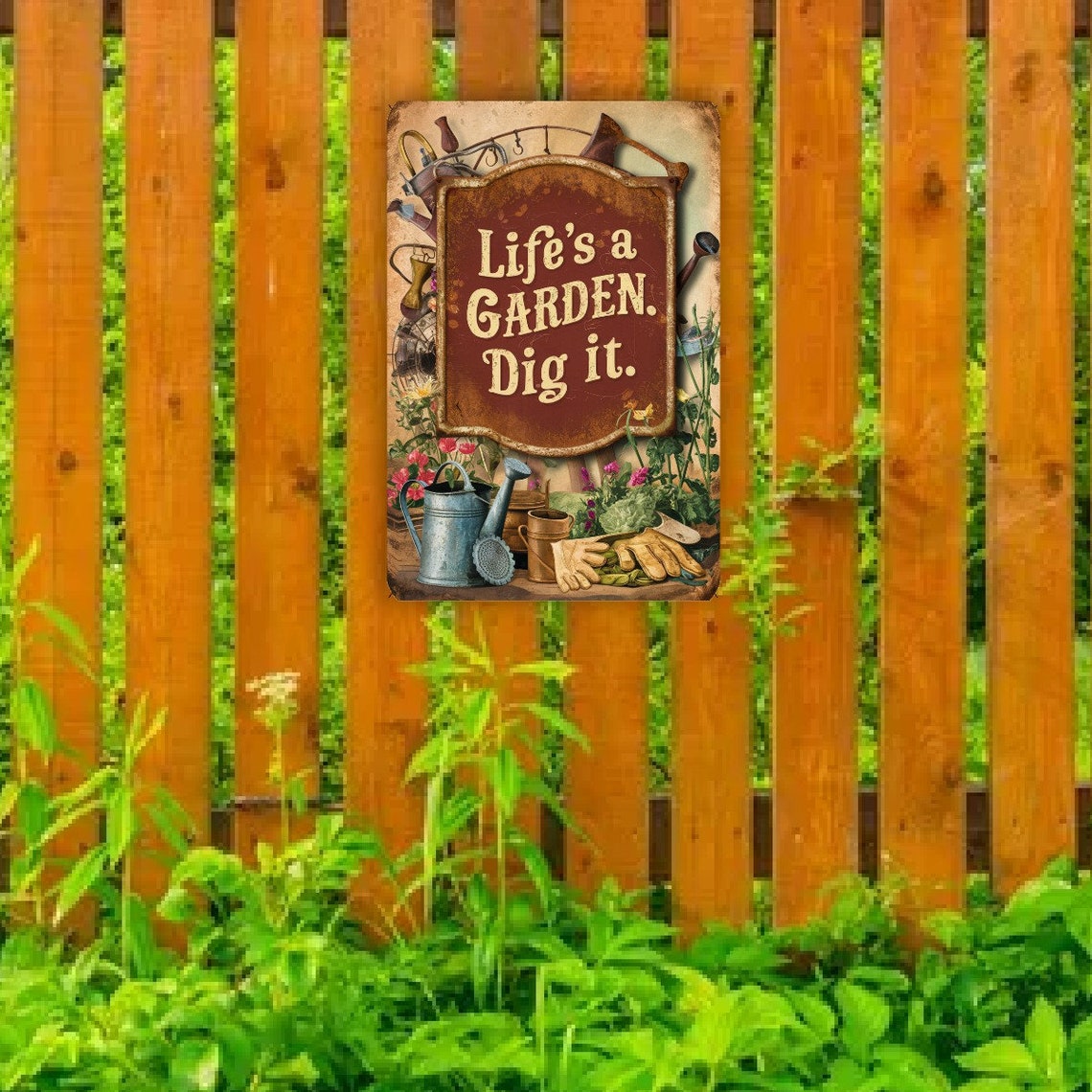Vintage-themed "life's A Garden. Dig It." Sign - Ornate Golden Letters ...
