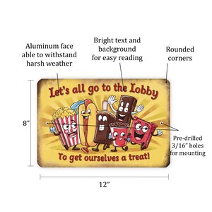 Retro-style "let's All Go to the Lobby" Metal Sign - Vibrant Snacks and ...
