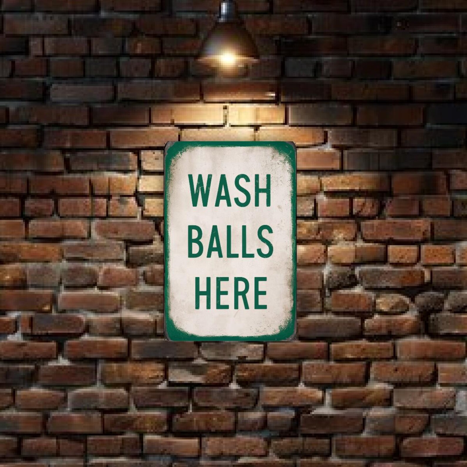Vintage-style "wash Balls Here" Funny Golf Sign - White Background With ...