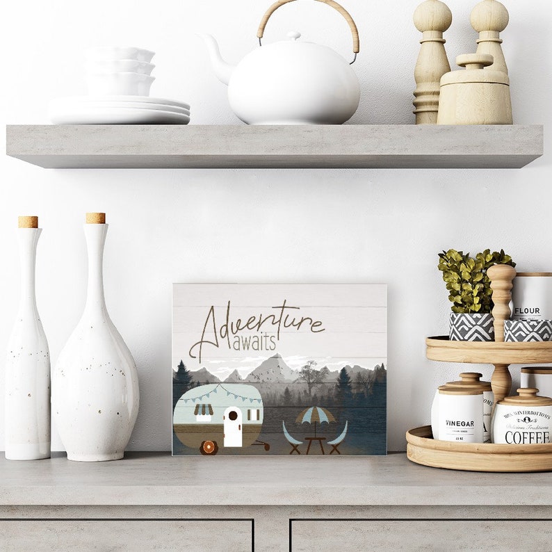 Adventure Awaits Camper Mountain Farmhouse Style Wood Wall - Etsy