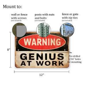 Vintage-style "warning: Genius at Work" Sign - Rustic and Distressed ...