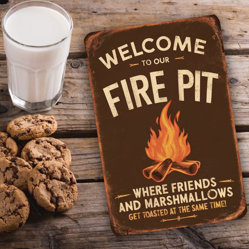 Vintage-style "welcome to Our Fire Pit" Metal Sign - Rustic Outdoor ...