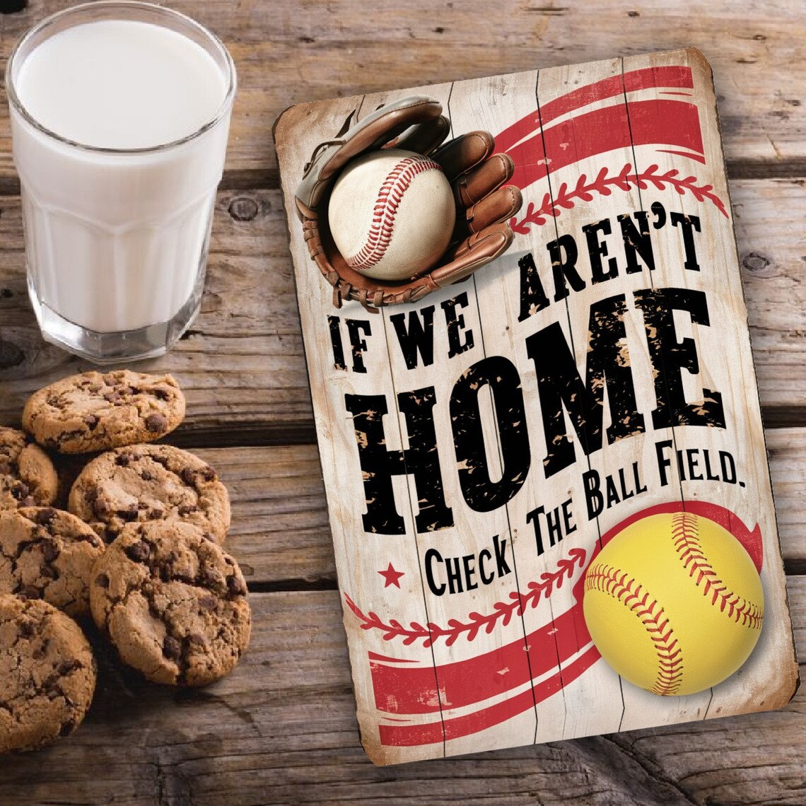 Vintage-style "if We Aren't Home, Check the Ball Field" Rustic Metal ...