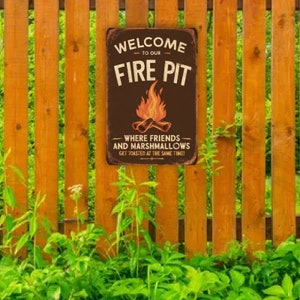 Vintage-style "welcome to Our Fire Pit" Metal Sign - Rustic Outdoor ...