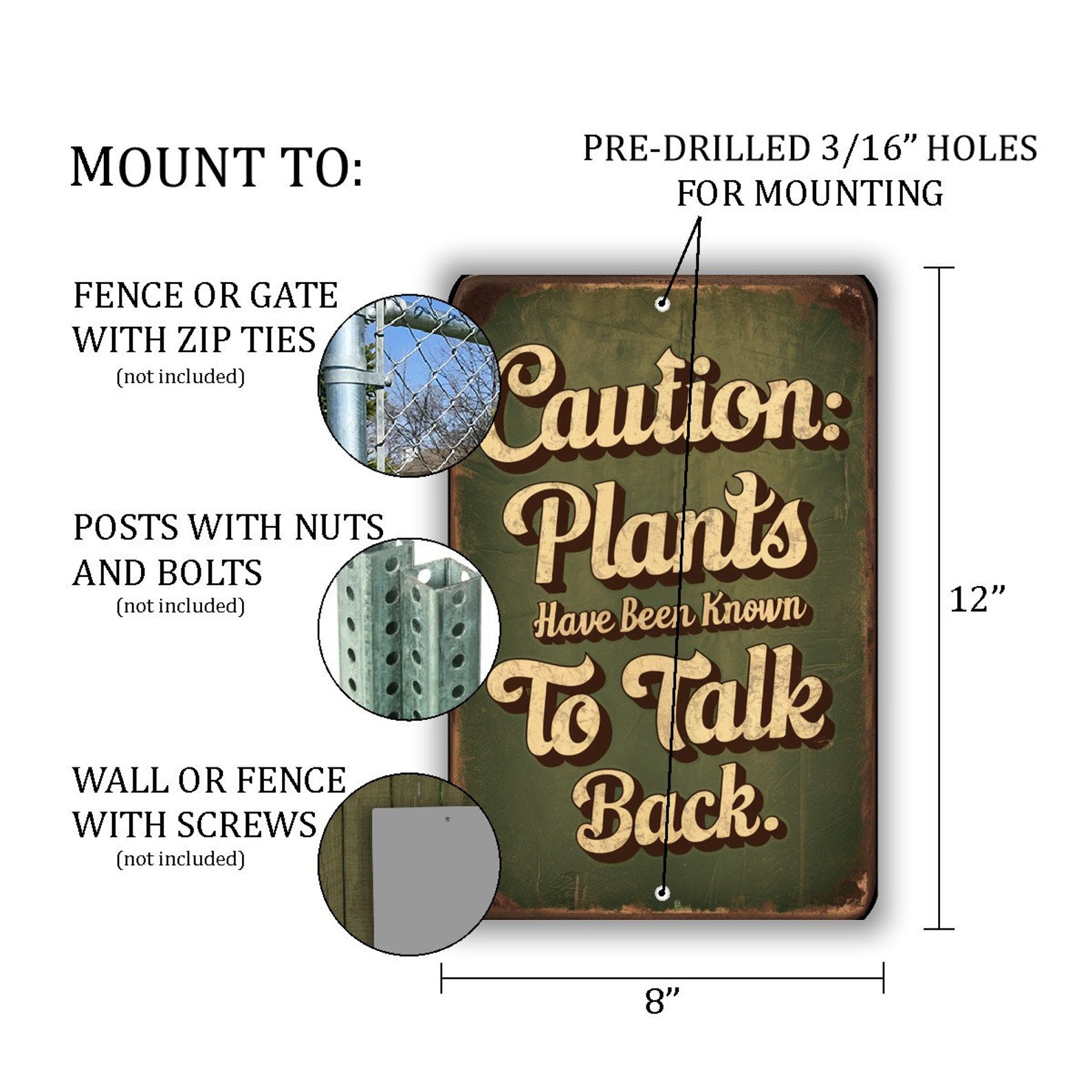 Vintage-style "caution: Plants Have Been Known to Talk Back" Metal Sign ...