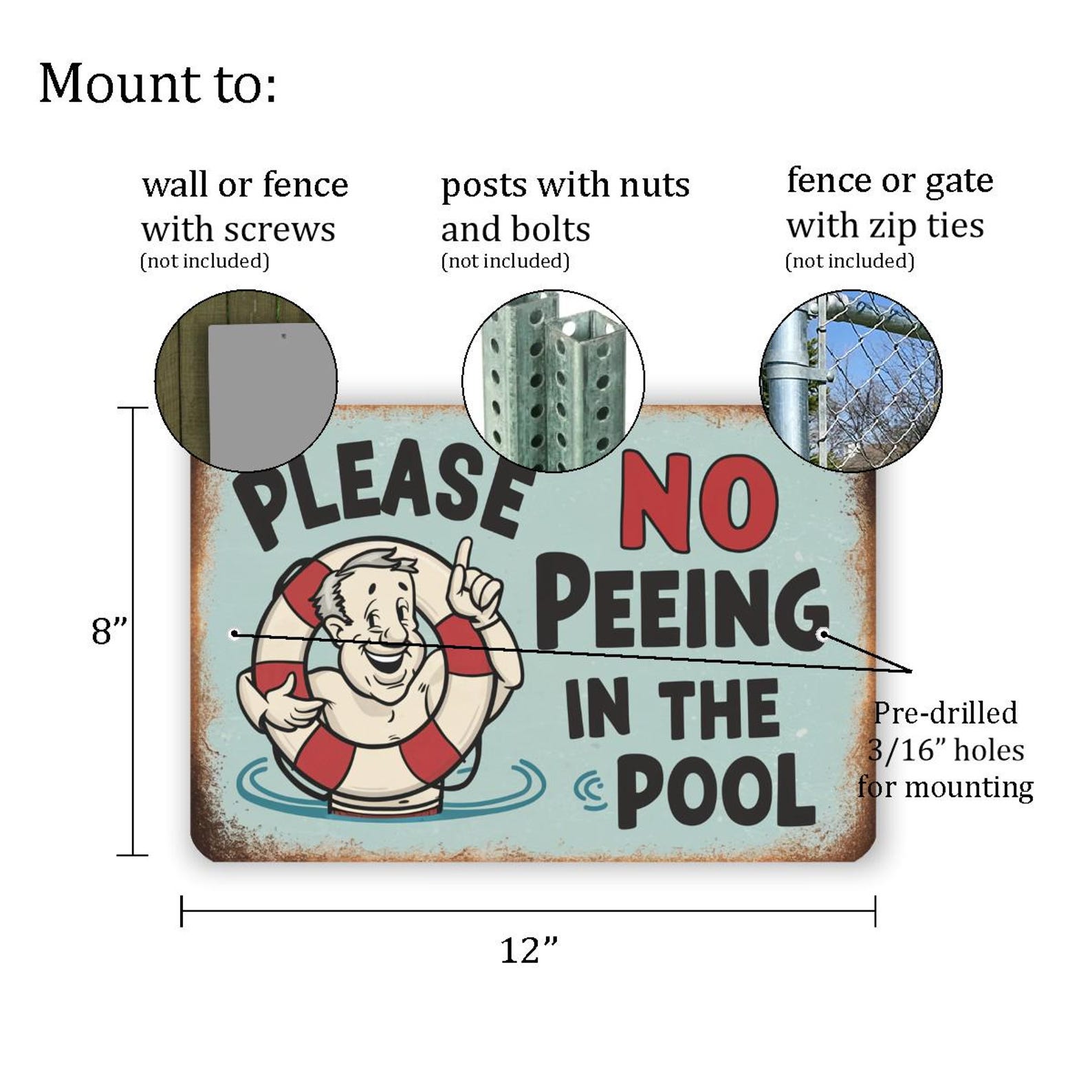 Vintage-style "please No Peeing in the Pool" Sign - Rustic Blue ...