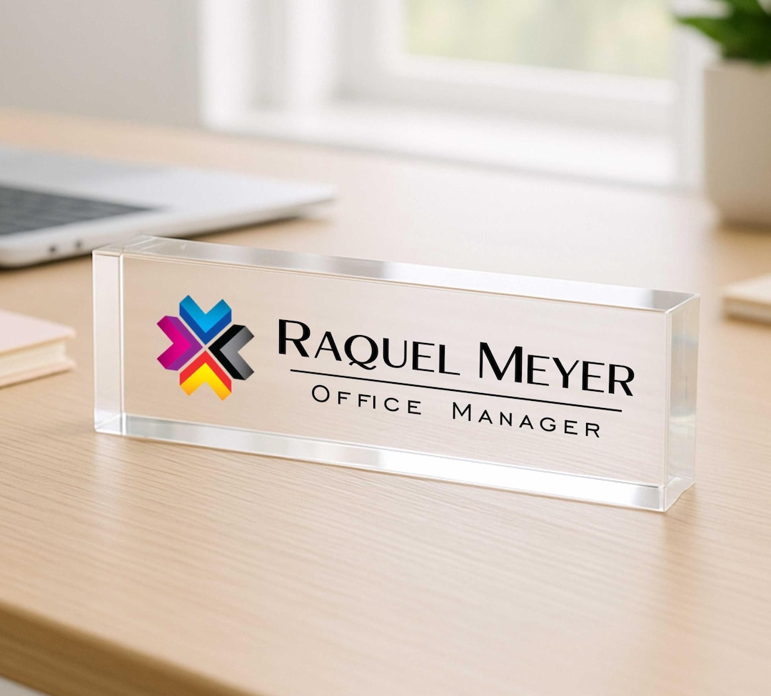 Customized Clear Acrylic Desk Name Plate Block With Personalized Logo ...