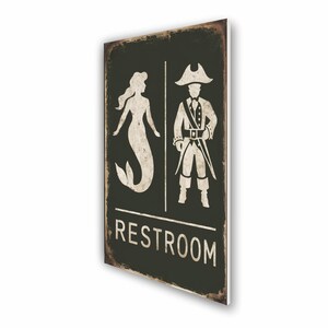 Vintage-style "restroom" Sign - Humorous Mermaid and Pirate Wall Decor ...