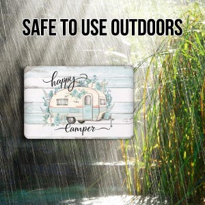 Vintage-style "happy Camper" Metal Sign - Pastel Blue and White Camper ...