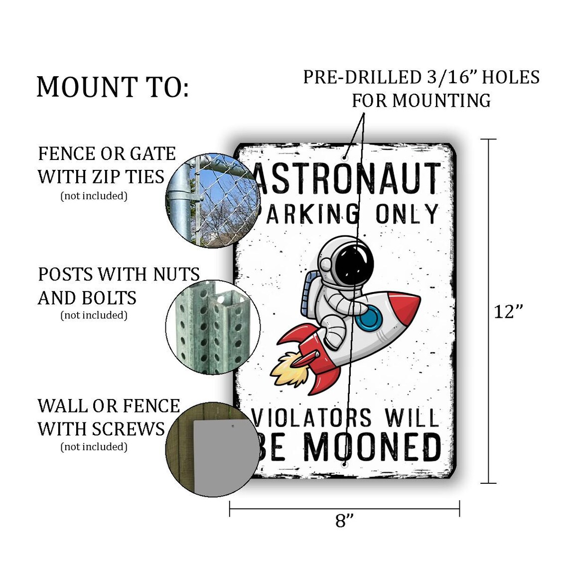 Whimsical "astronaut Parking Only - Violators Will Be Mooned" Sign ...