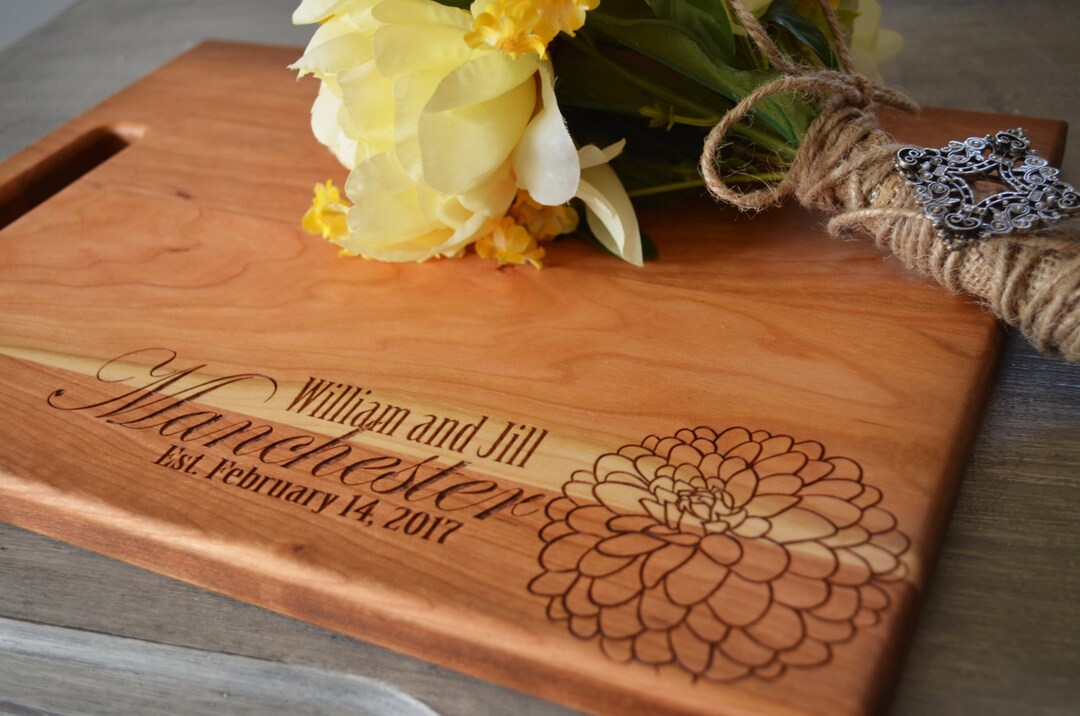Personalized Laser Engraved Wood Cutting Board With Flower - Etsy