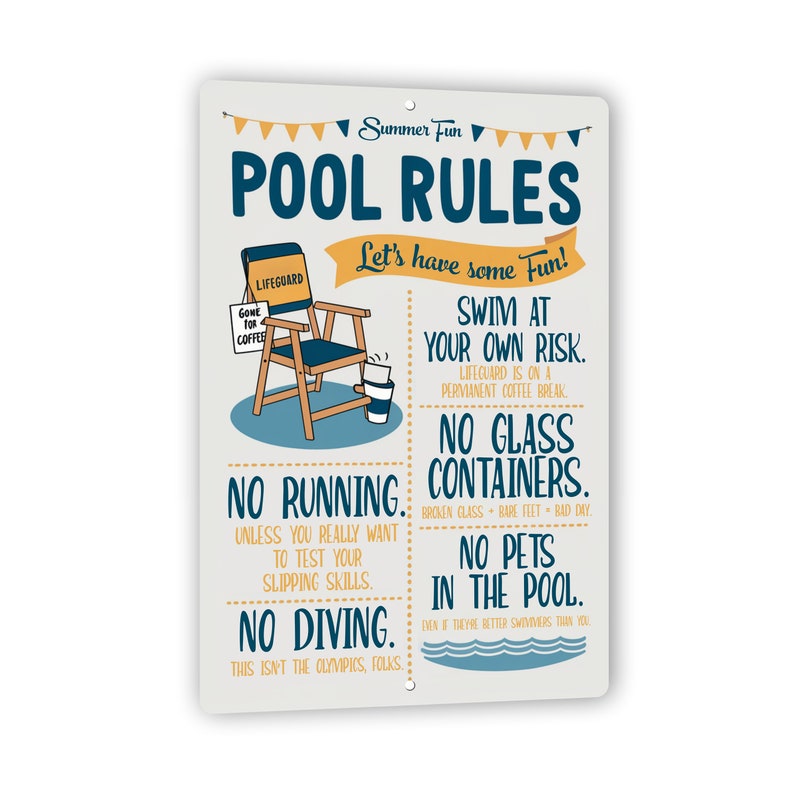 8x12 Funny Pool Rules Sign - 'summer Fun' With Playful Swimming ...